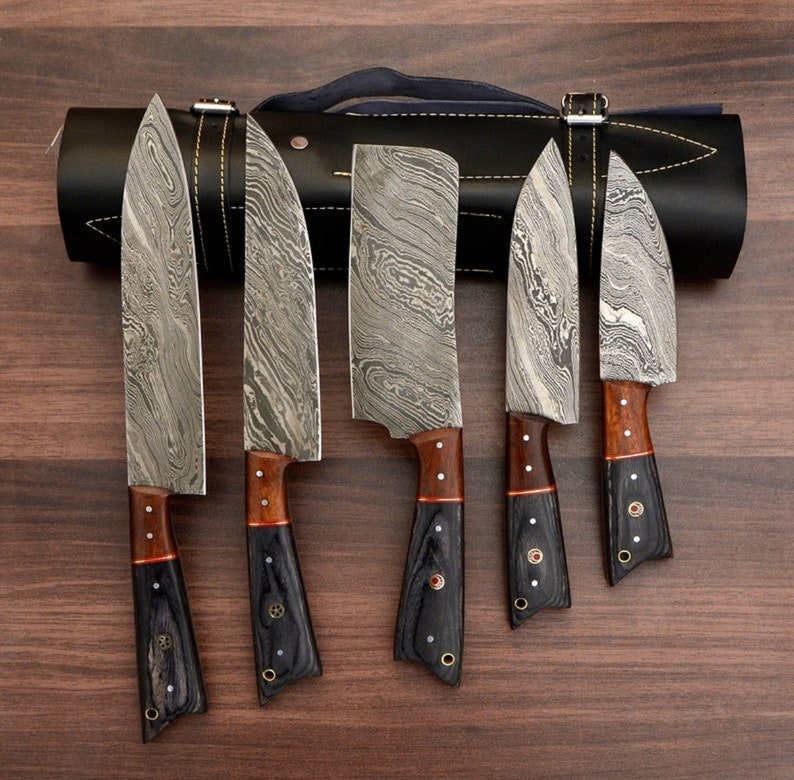 Hand Forged Chef Knife Set of 5pcs,damascus Steel Chef Set With Leather ...