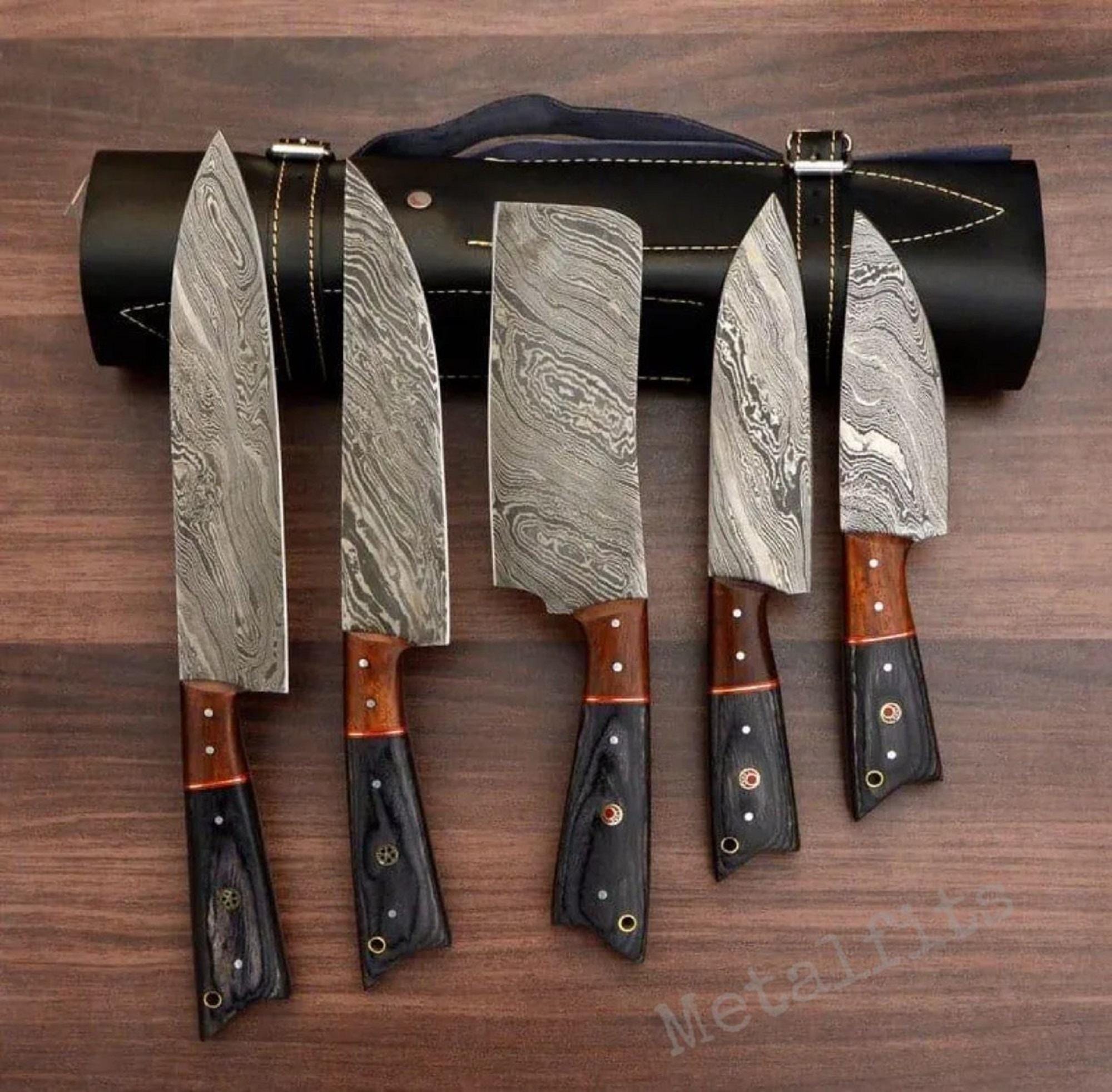 Damascus Steel Kitchen Chef Knives Set of 5pcs, Personalized ...
