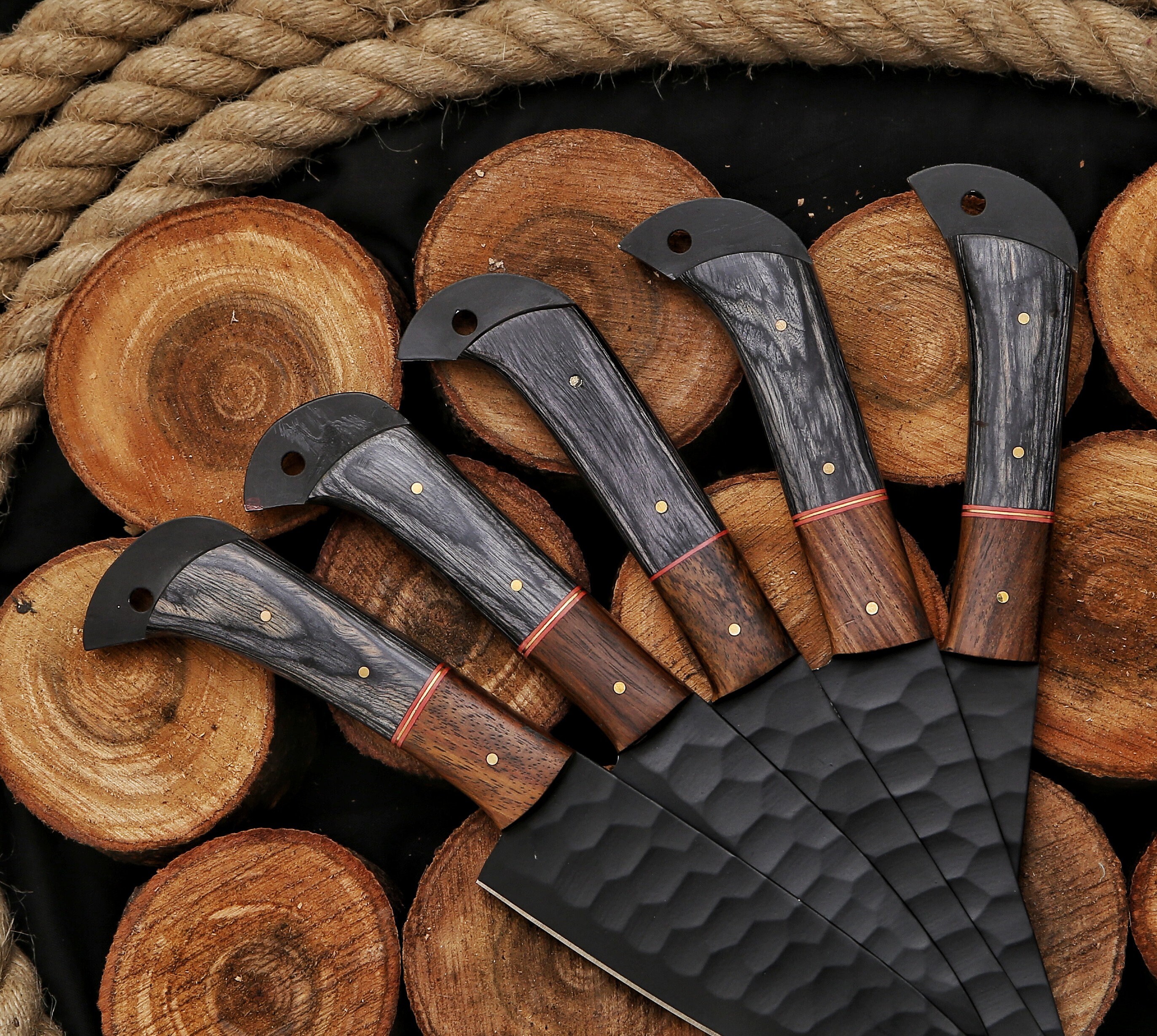 Hand Forged Chef Knife Set of 5pcs,damascus Steel Chef Set With Leather ...