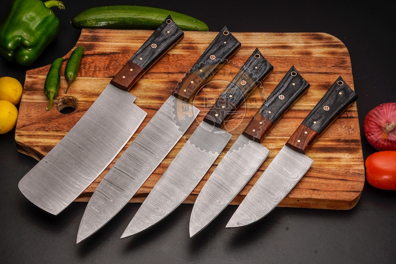 Damascus Steel Kitchen Chef Knives Set of 5pcs, Personalized ...