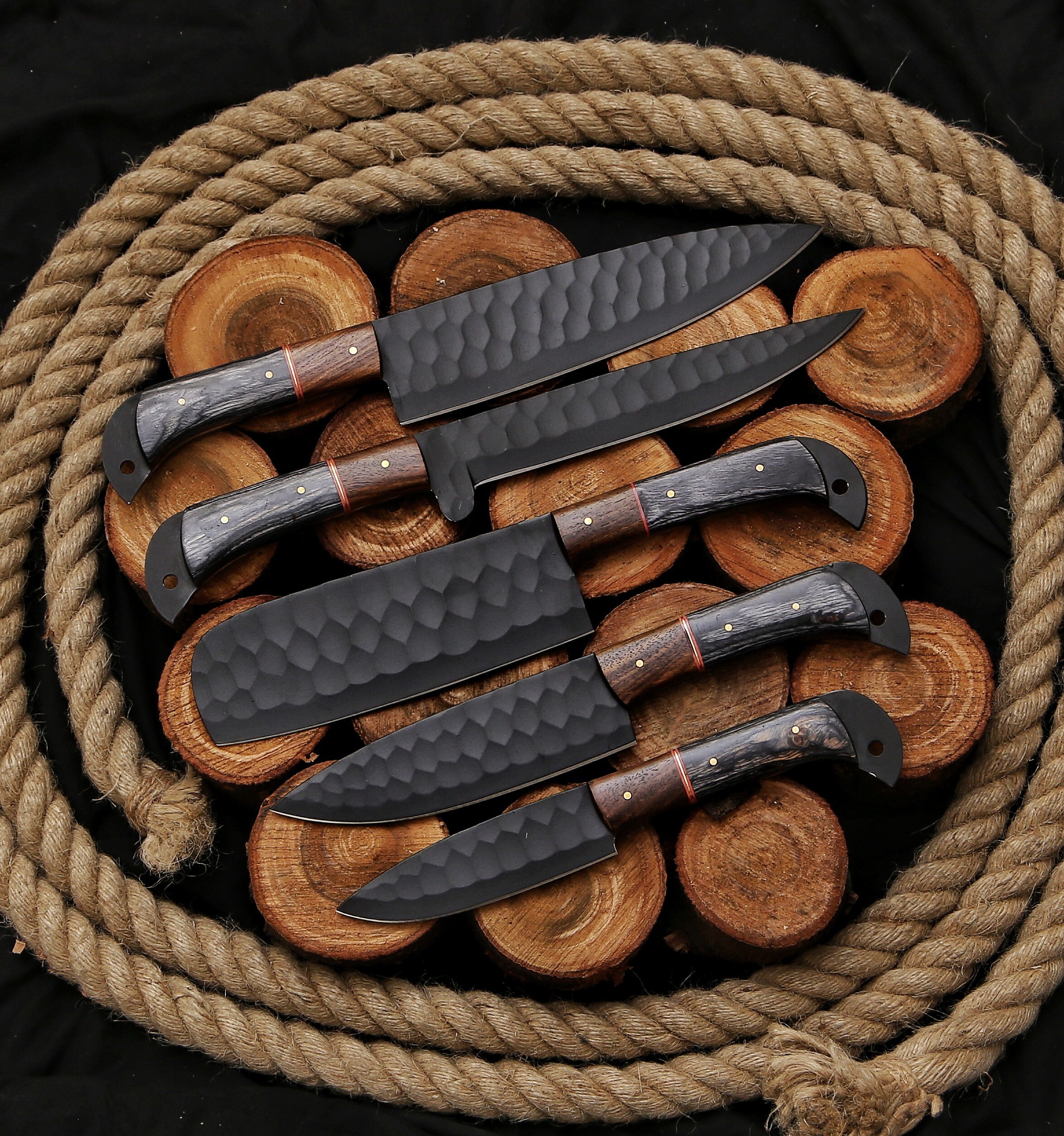 Hand Forged Chef Knife Set of 5pcs,damascus Steel Chef Set With Leather ...