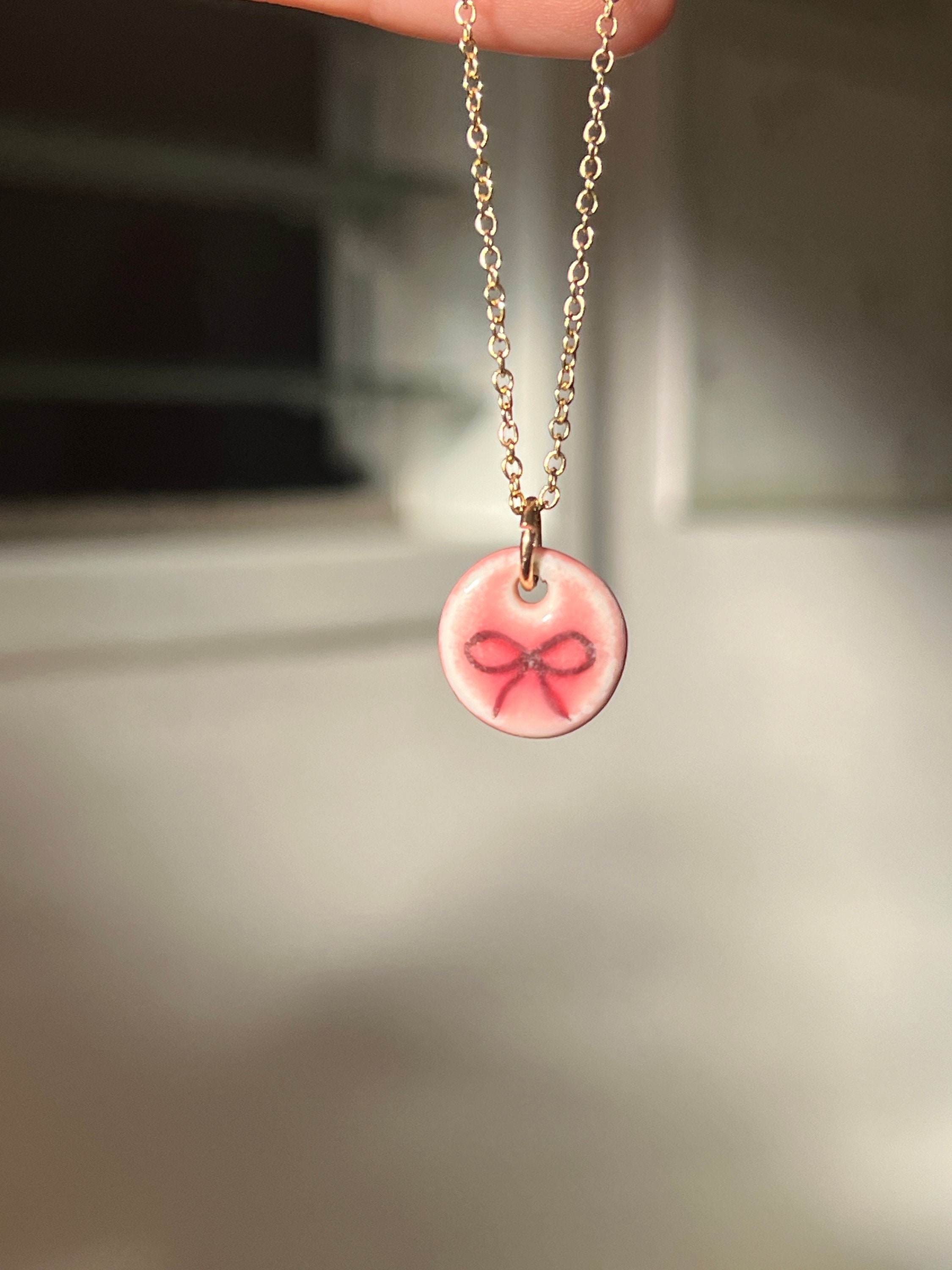 Handmade Porcelain Bow Coquette Necklace Ceramic Ribbon Bow Pendant ...