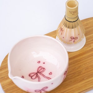Handmade Ceramic Bows Matcha Set Chawan | Pink Matcha Bowl With Bows ...
