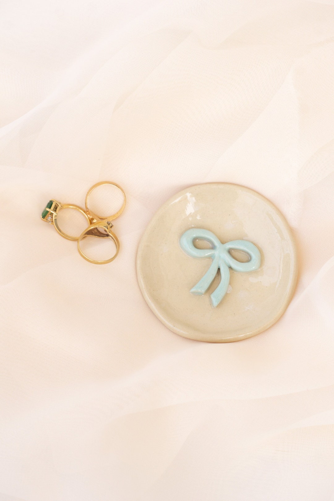 Handmade Cute Ceramic Bow Ring Dish | Blue Trinket Dish With Bows Decor ...