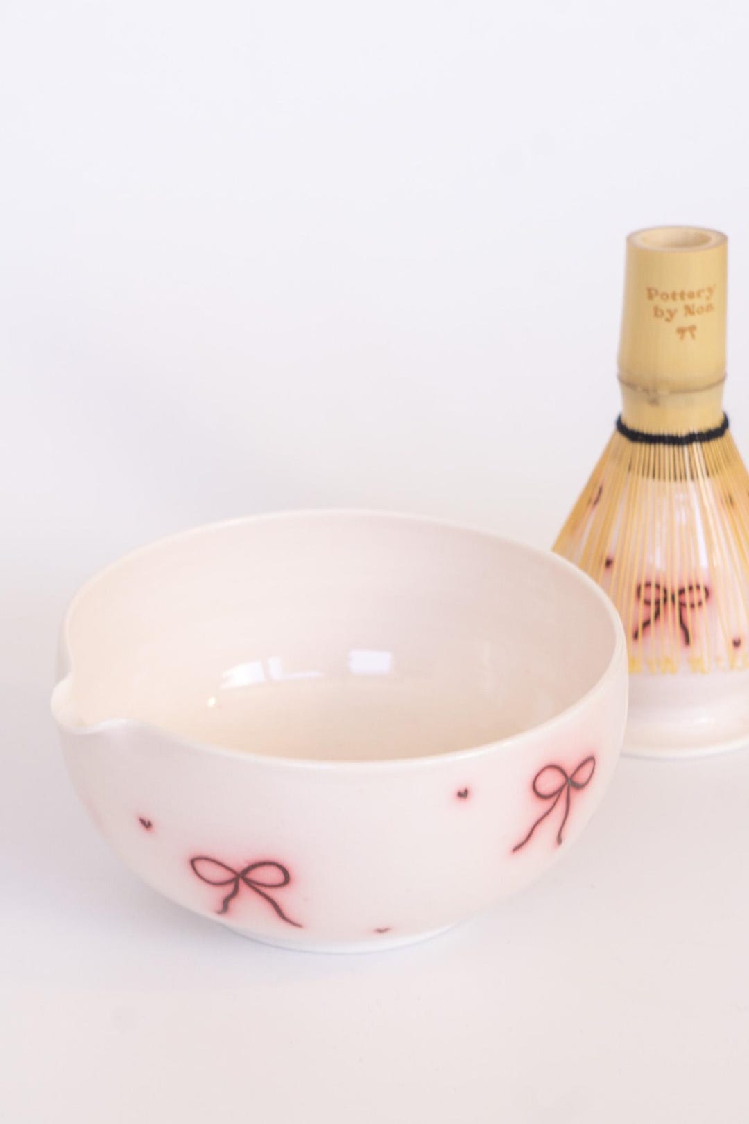 Handmade Ceramic Bows Matcha Set Chawan | Pink Matcha Bowl With Bows ...