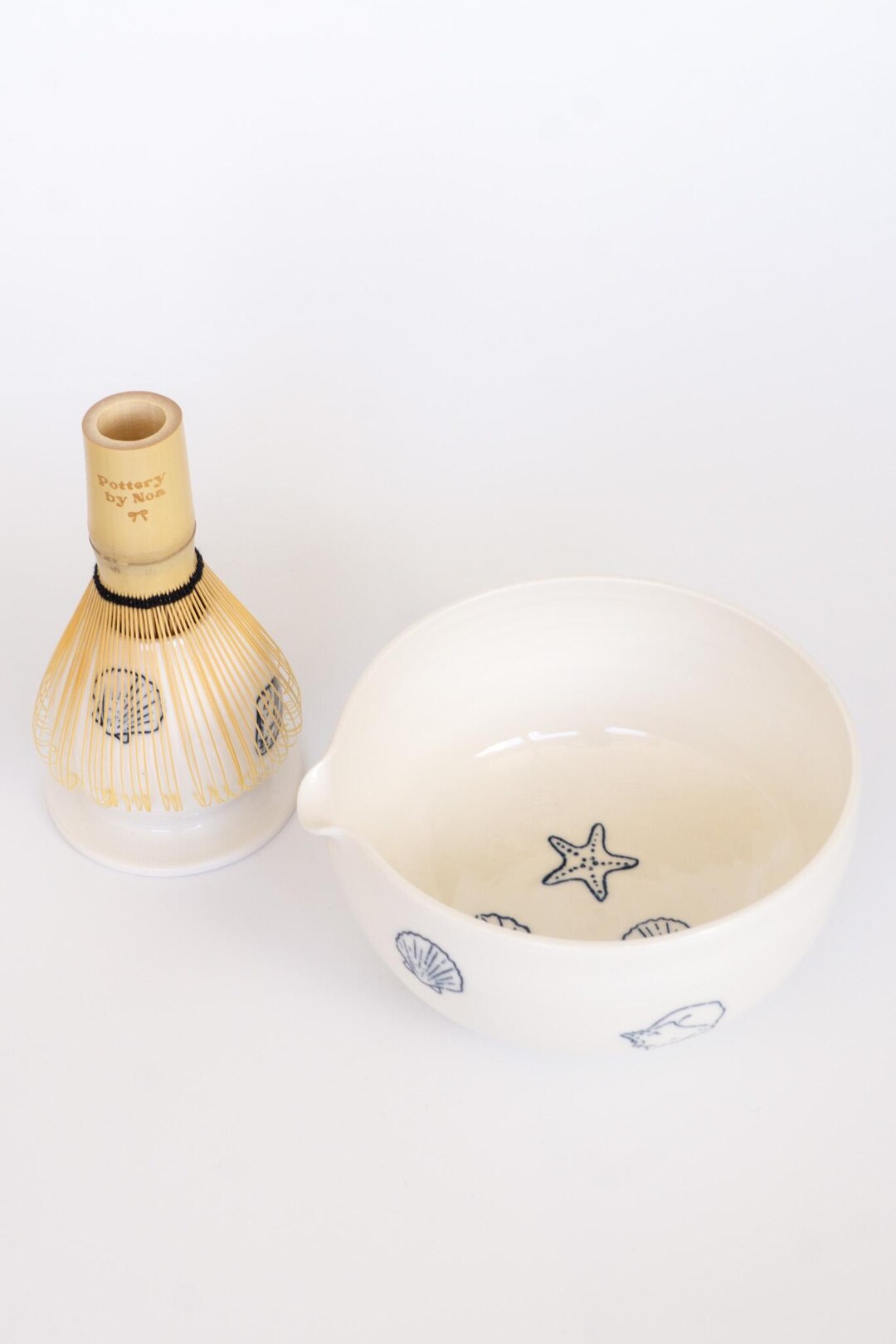 Handmade Ceramic Seashell Matcha Set Chawan | Oyster Matcha Bowl Blue ...
