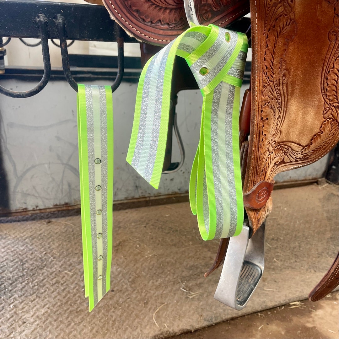 Western Latigo and off Billet Set HORSE or MINI/PONY: Lime Green Silver ...