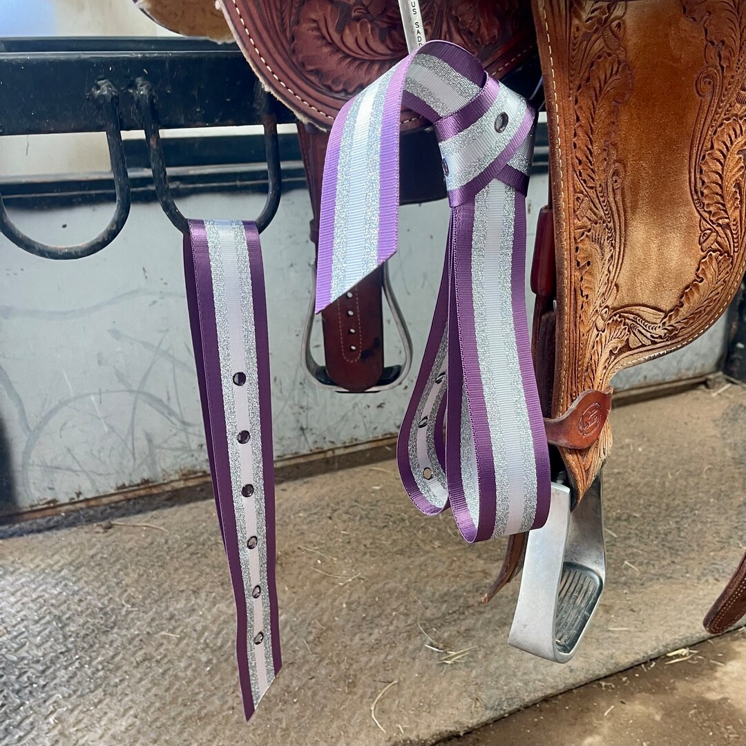 Western Latigo and off Billet Cinch Strap Set Purple Silver and White ...