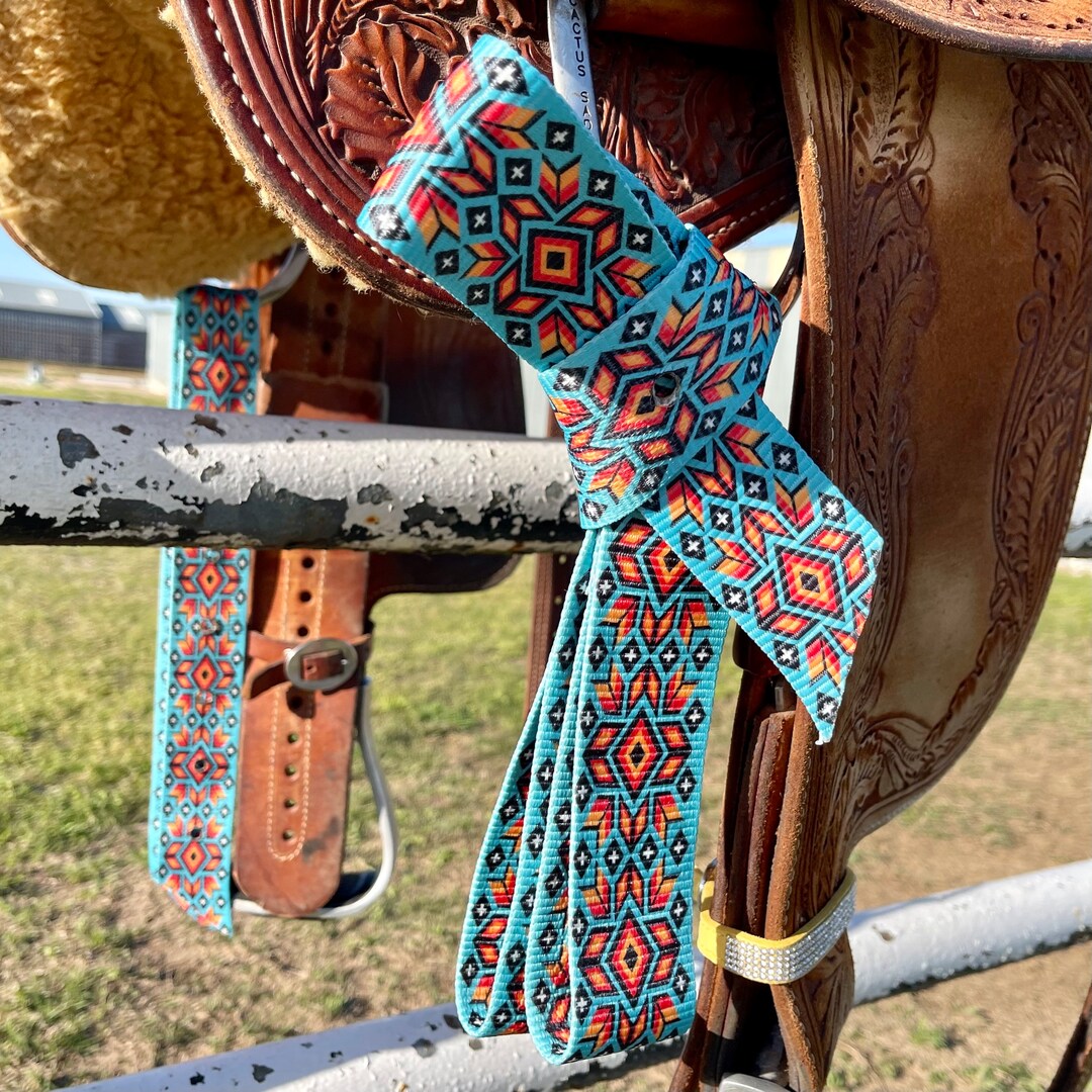 Western Latigo and off Billet Set HORSE or MINI/PONY: Blue and Orange ...