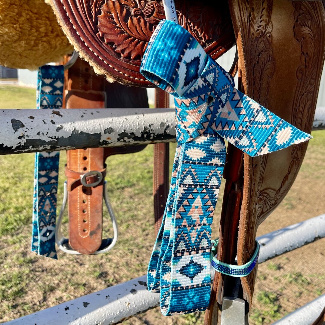Western Latigo and off Billet Set HORSE or MINI/PONY: Blue Tribal ...