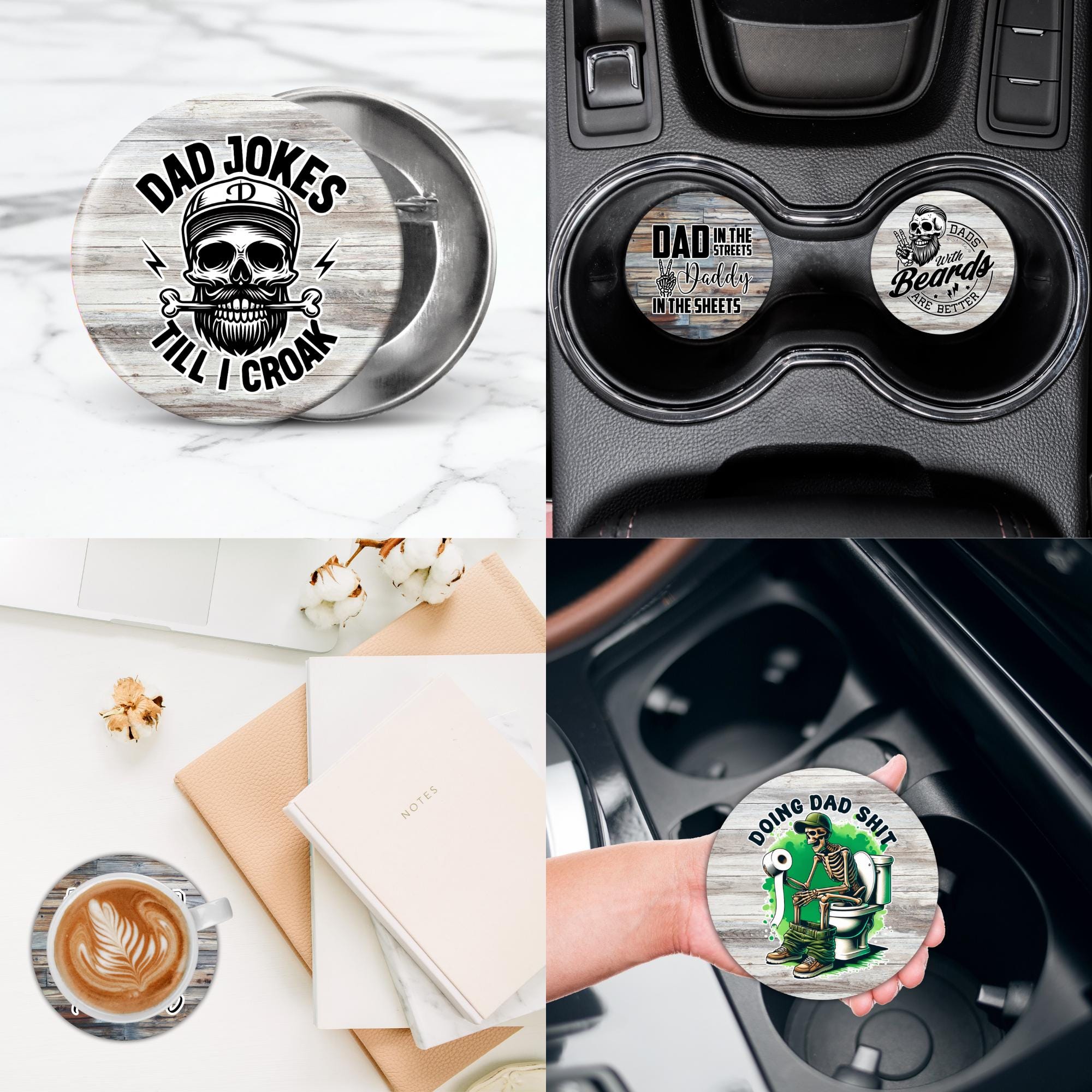 Funny Dad Car Coaster Design Bundle Father's Day Round Keychain PNG Dad ...