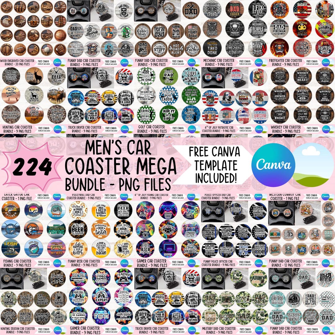 Men's Car Coaster PNG Mega Bundle, Funny Round Sublimation Designs ...