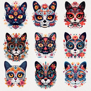 Cute Cat Sugar Skull Png Bundle, Mexican Day of the Dead Instant ...