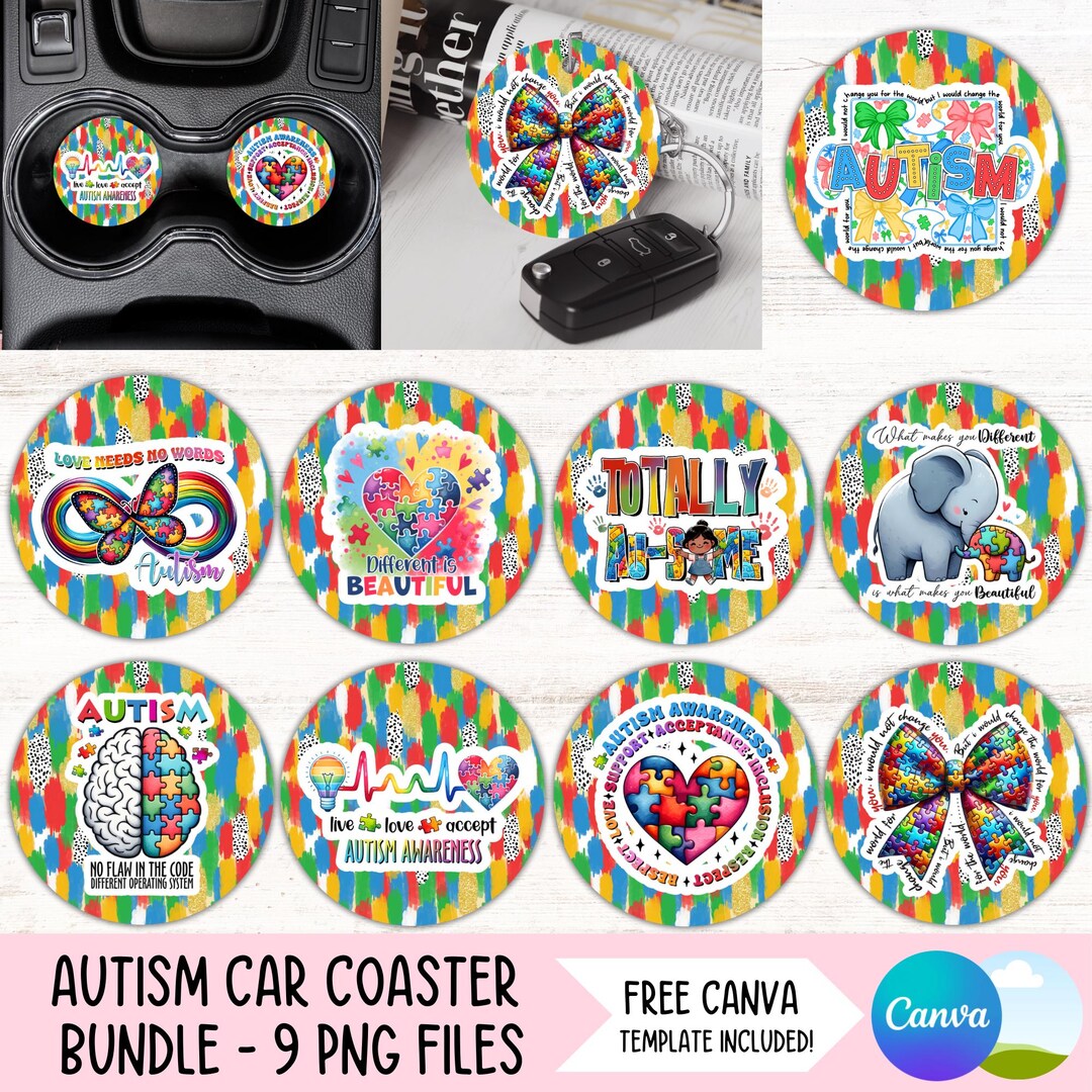 Autism Car Coaster PNG Bundle Coquette Autism Bow Cup Holder ...