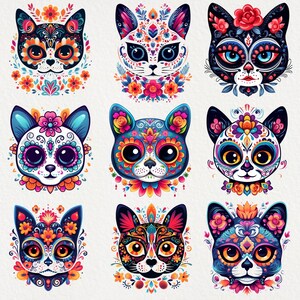 Cute Cat Sugar Skull Png Bundle, Mexican Day of the Dead Instant ...