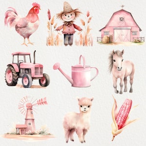 Watercolor Pink Farm Animals Clipart (digital Files Download) - Etsy
