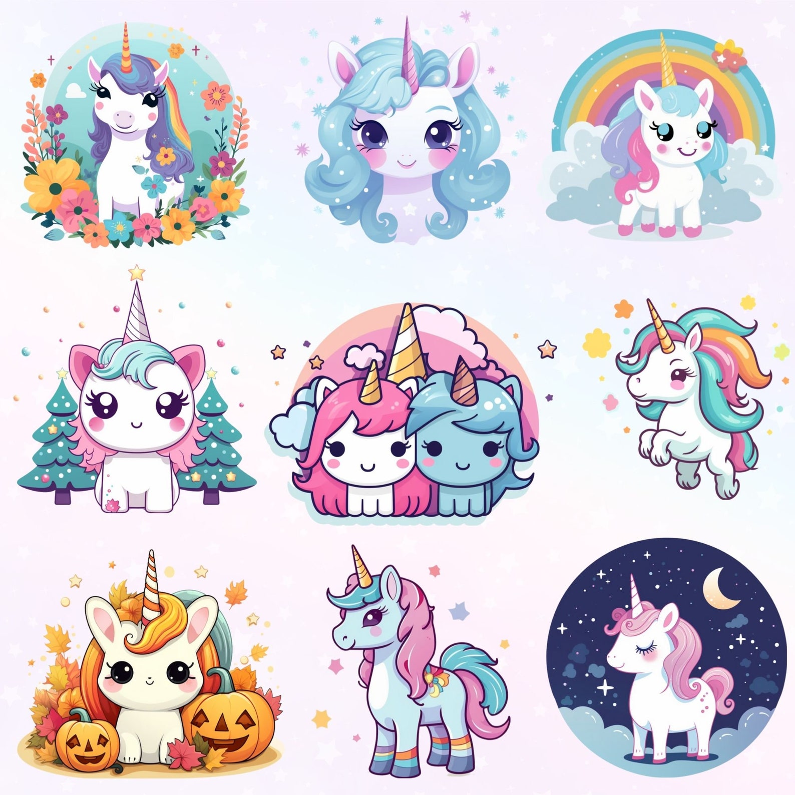 Cute Unicorn Clipart Bundle Kawaii Unicorn Png Download - Etsy