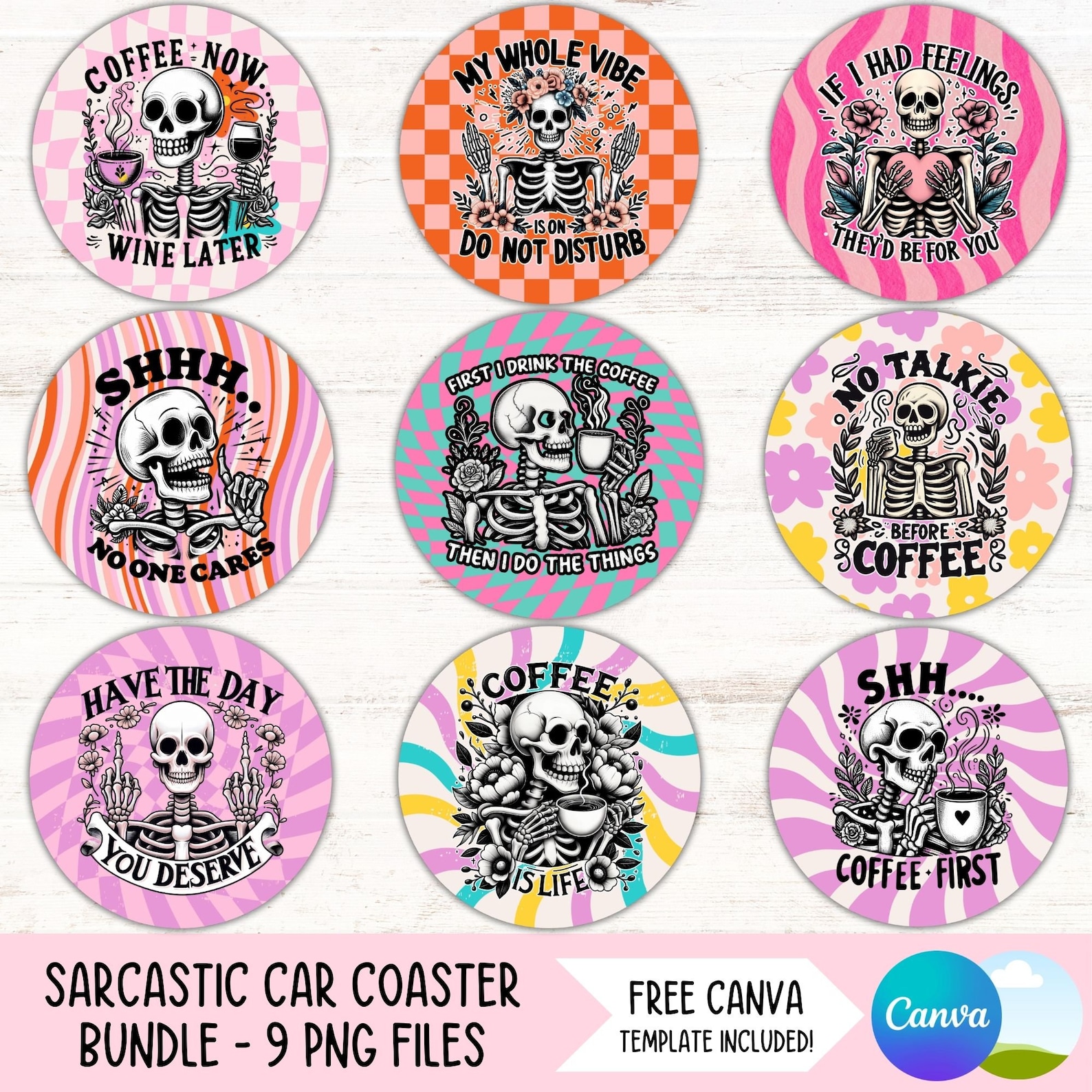 Sarcastic Quotes Car Coaster PNG Bundle Funny Cup Holder Sublimation ...