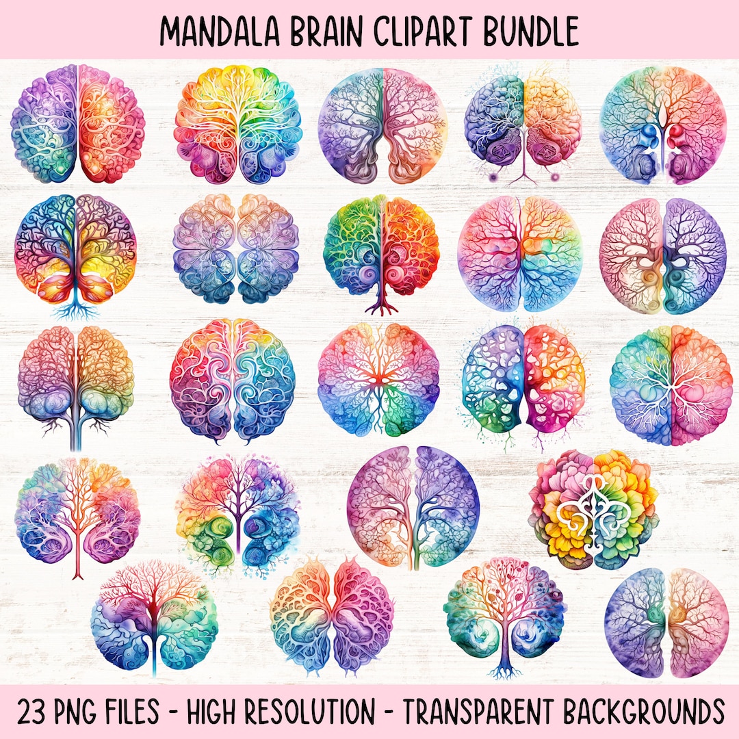 Mandala Brain PNG Bundle, Colorful Brain Clipart, Mental Health Png ...