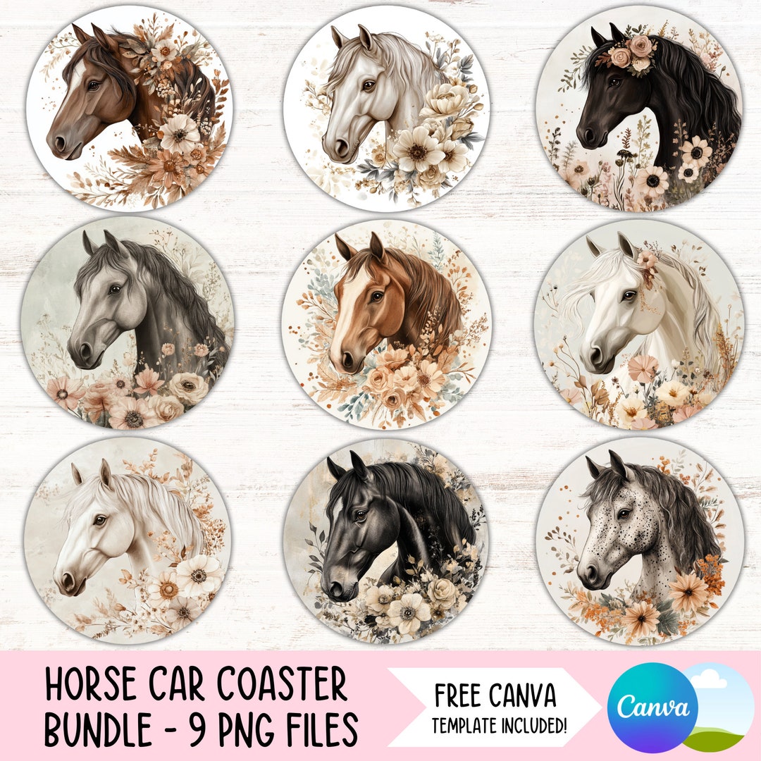 Horse Car Coaster PNG Bundle Boho Floral Cup Holder Sublimation Designs ...