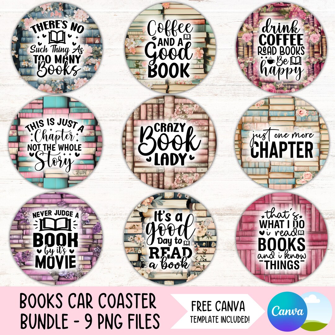 Book Lover Car Coaster Design Bundle Just One More Chapter Cup Holder ...