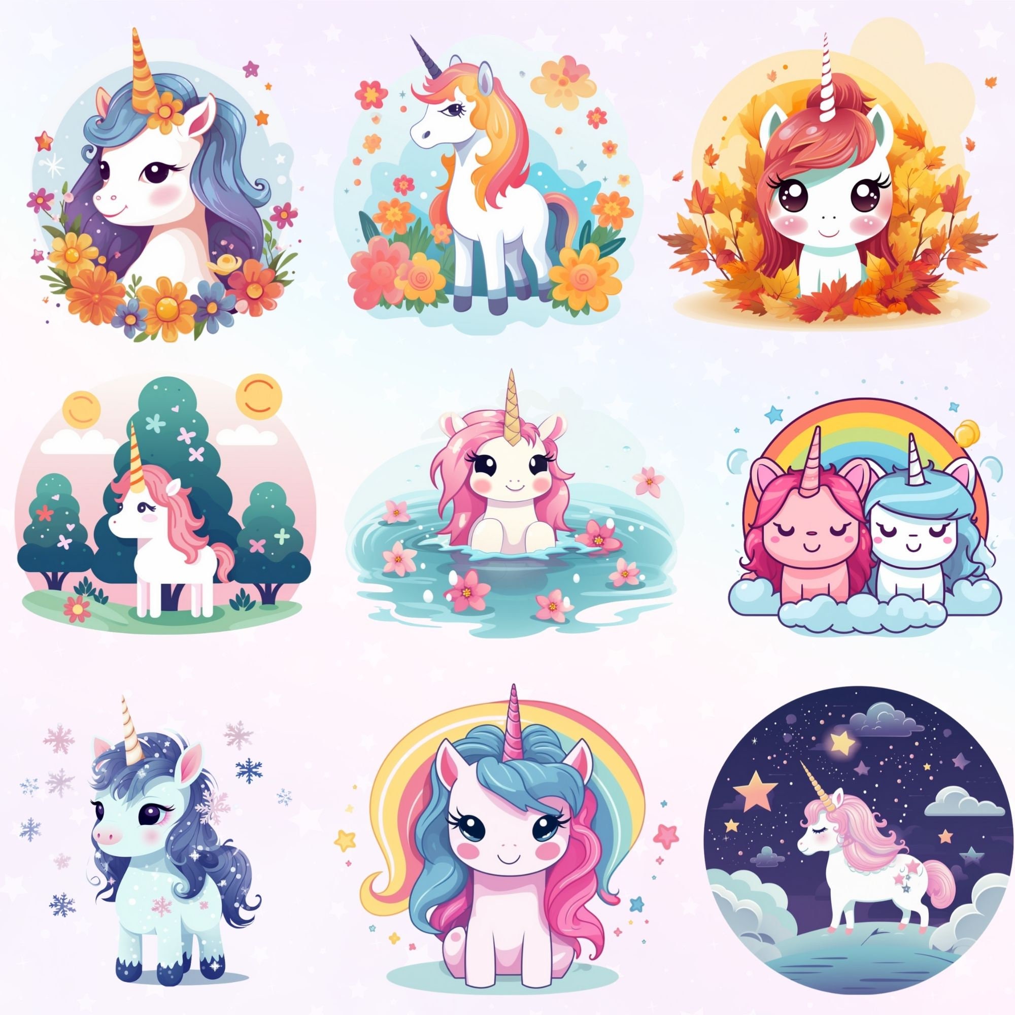 Cute Unicorn Clipart Bundle Kawaii Unicorn Png Download - Etsy