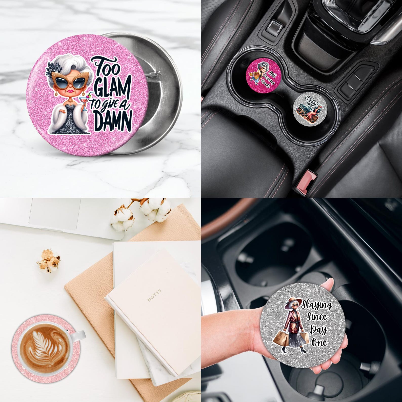 Funny Grandma Car Coaster PNG Bundle Glam Grandmother Cup Holder ...