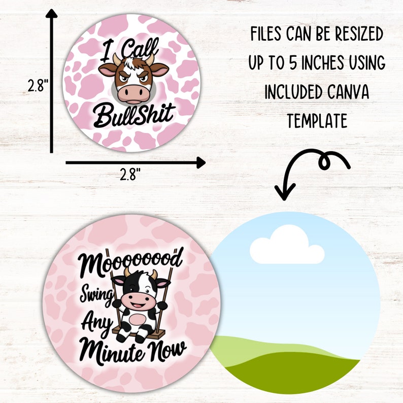 Funny Cow Car Coaster PNG Bundle, Farm Animal Round Sublimation Designs ...