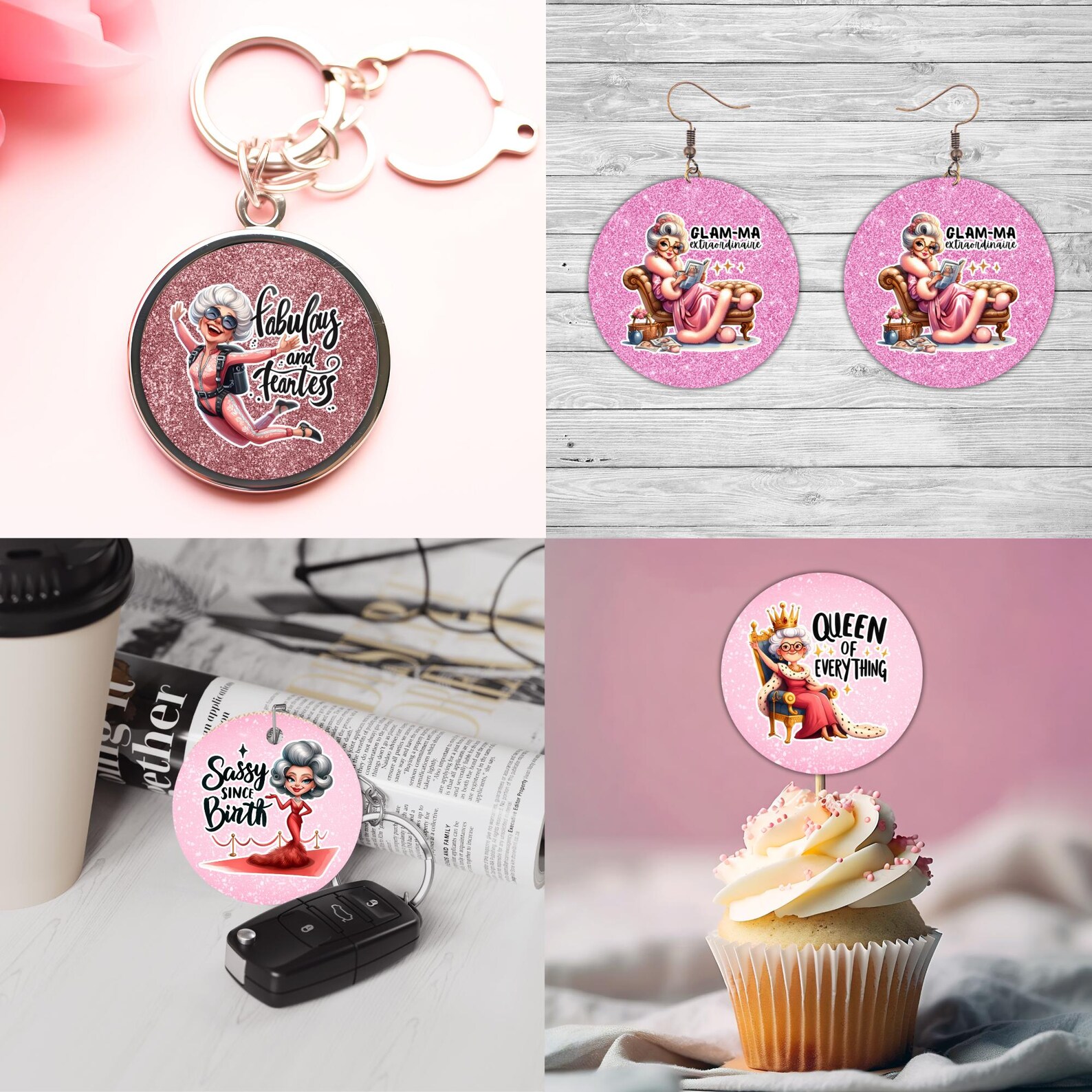 Funny Grandma Car Coaster PNG Bundle Glam Grandmother Cup Holder ...