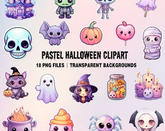 Pastel Halloween Clipart Bundle Halloween Pngs and Svgs Cute - Etsy