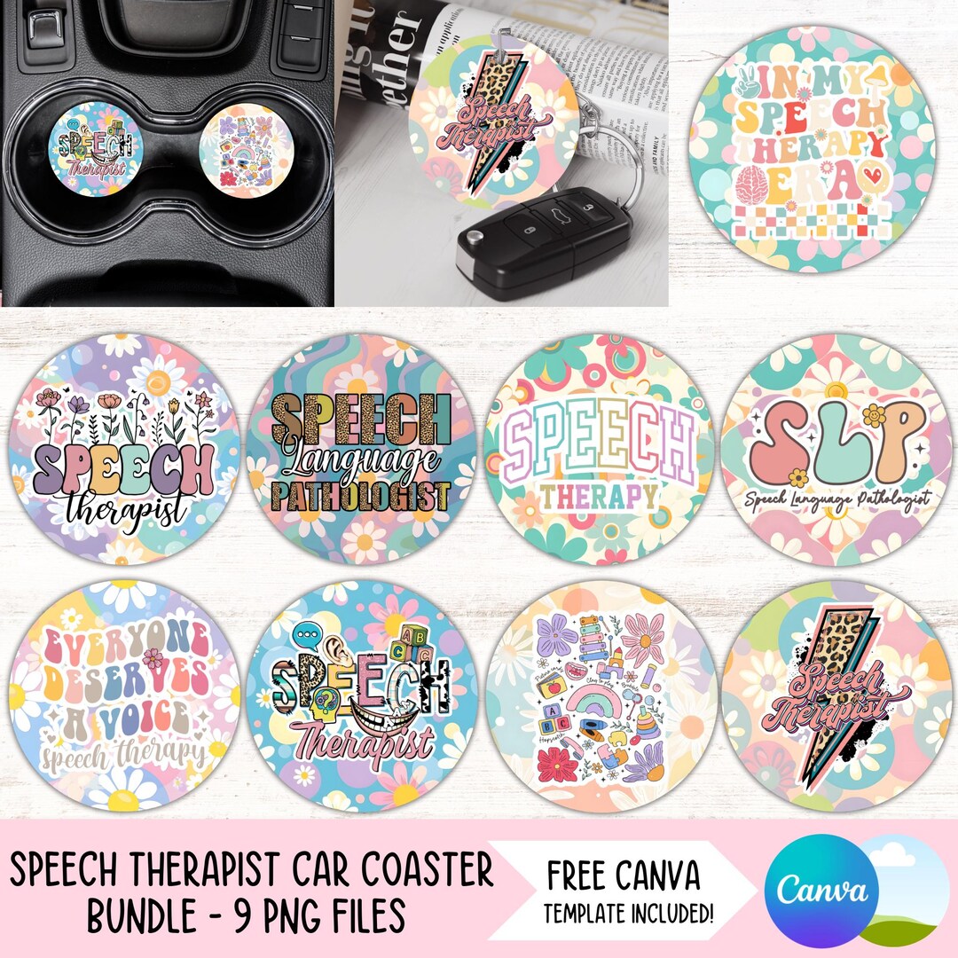 Speech Therapist Car Coaster PNG Bundle Speech Language Pathologist Cup ...