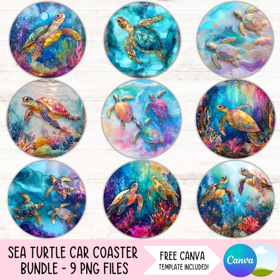 Sea Turtle Car Coaster Design Bundle Summer Cup Holder Sublimation ...