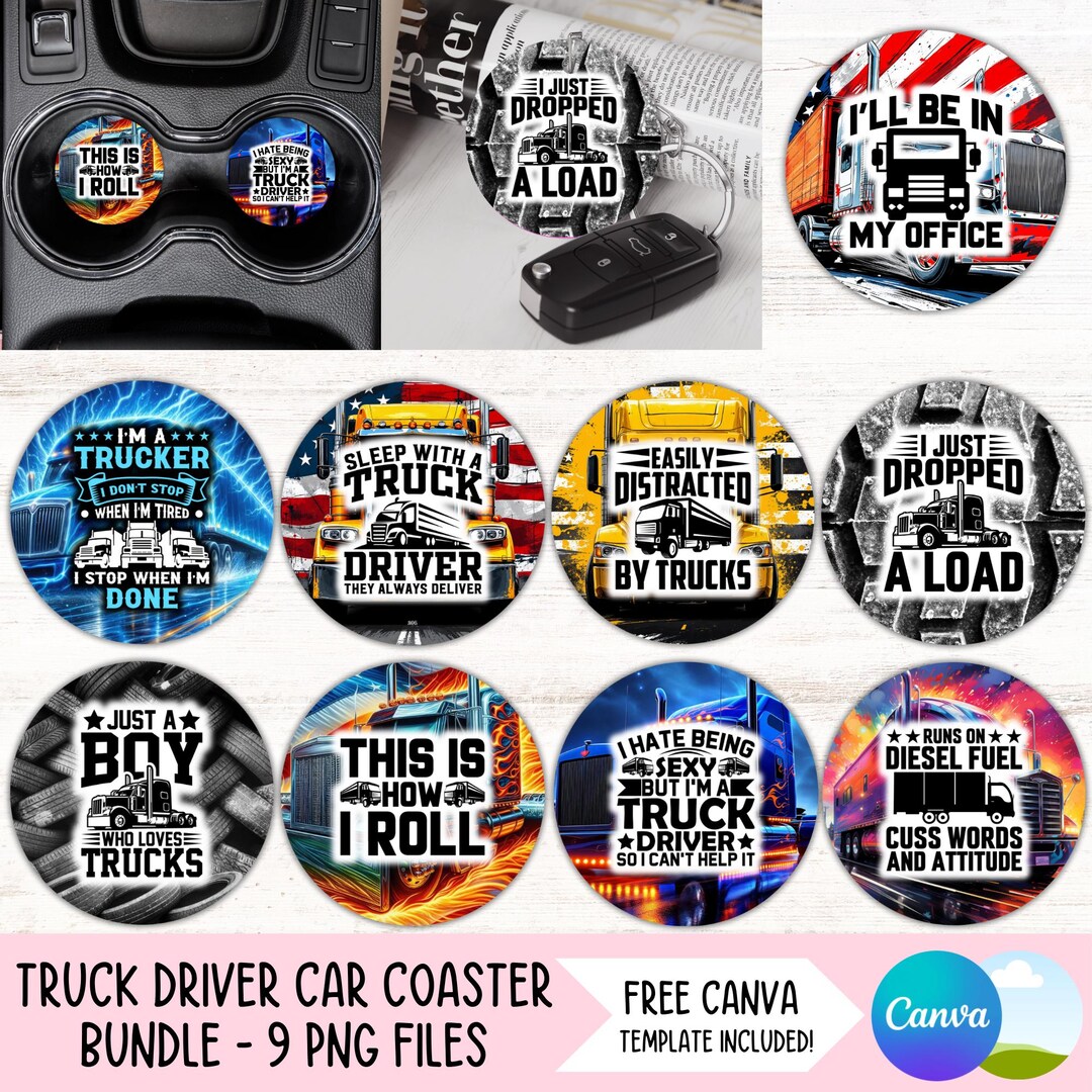 Truck Driver Car Coaster Bundle for Men, Funny Trucker Round ...