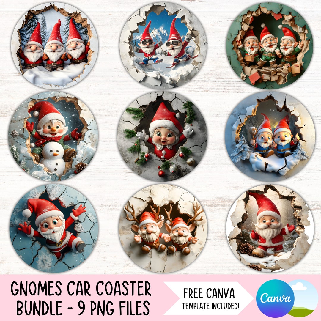 Christmas Gnomes Car Coaster PNG Bundle Santa Claus Cup Holder ...