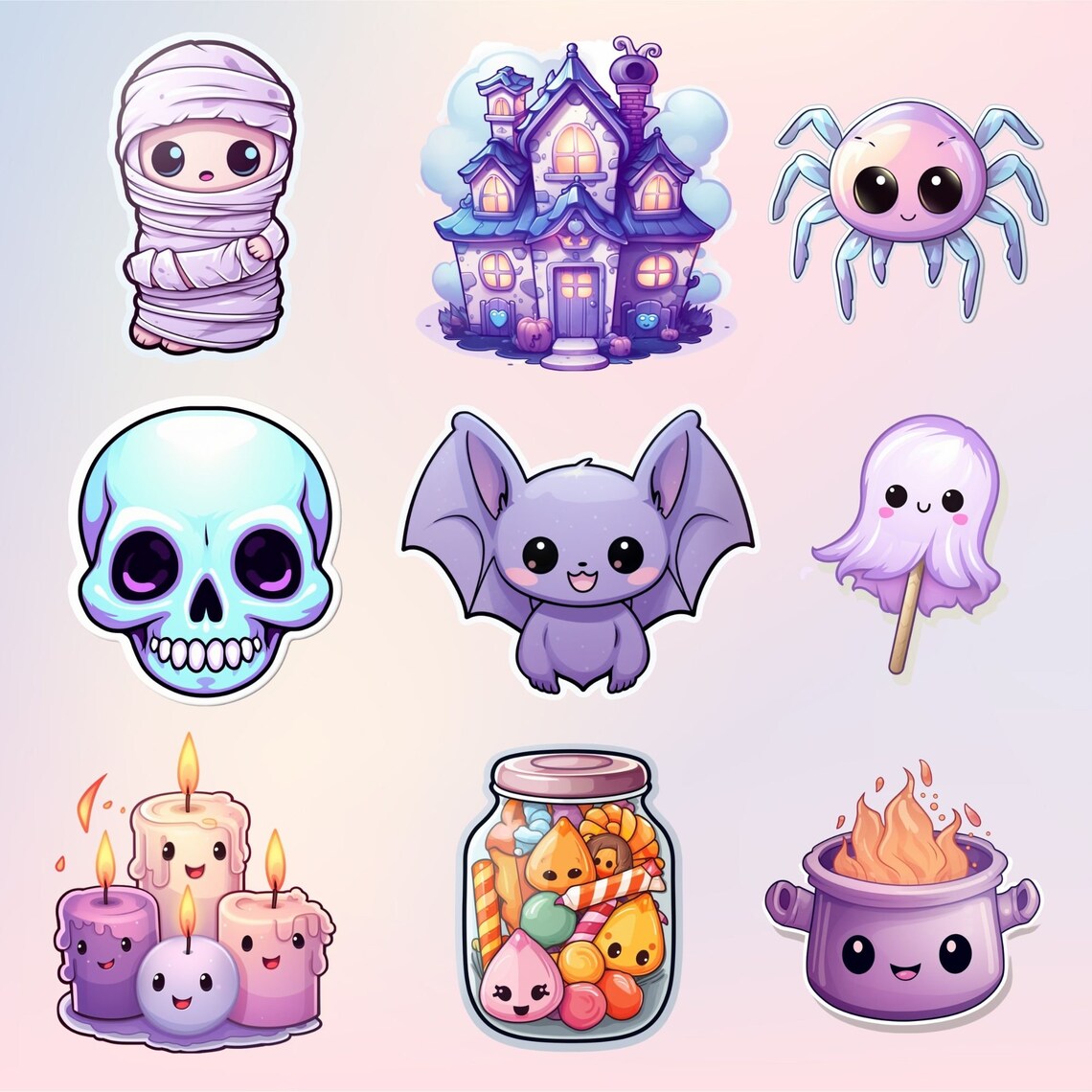 Cute Kawaii Pastel Halloween Clipart Bundle, Creepy Kawaii Horror ...
