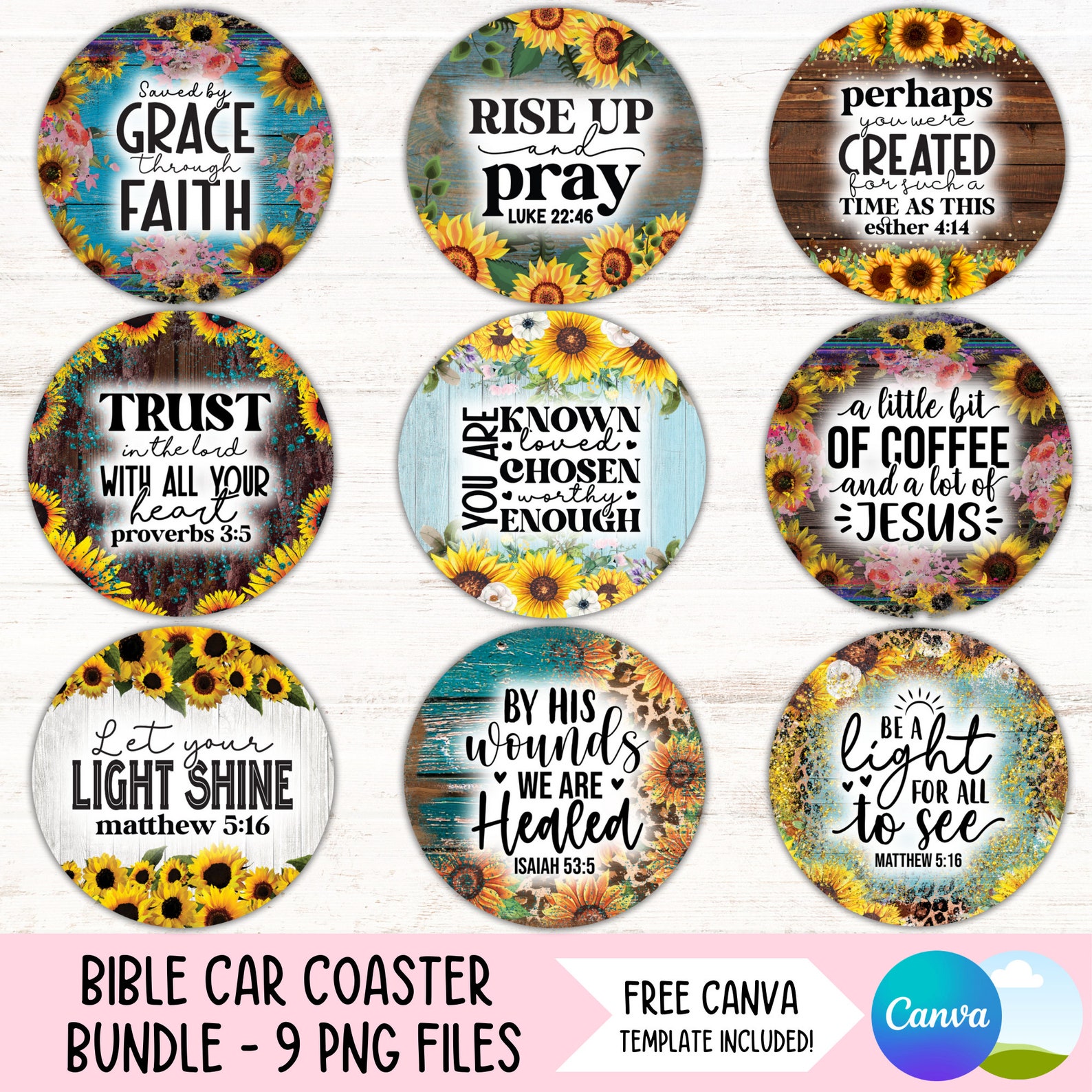 Faith Car Coaster Png Bundle Religious Cup Holder Sublimation Designs ...