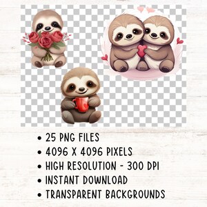 Cute Sloth Valentine PNG Bundle, Valentine Clipart for Sloth Lover ...
