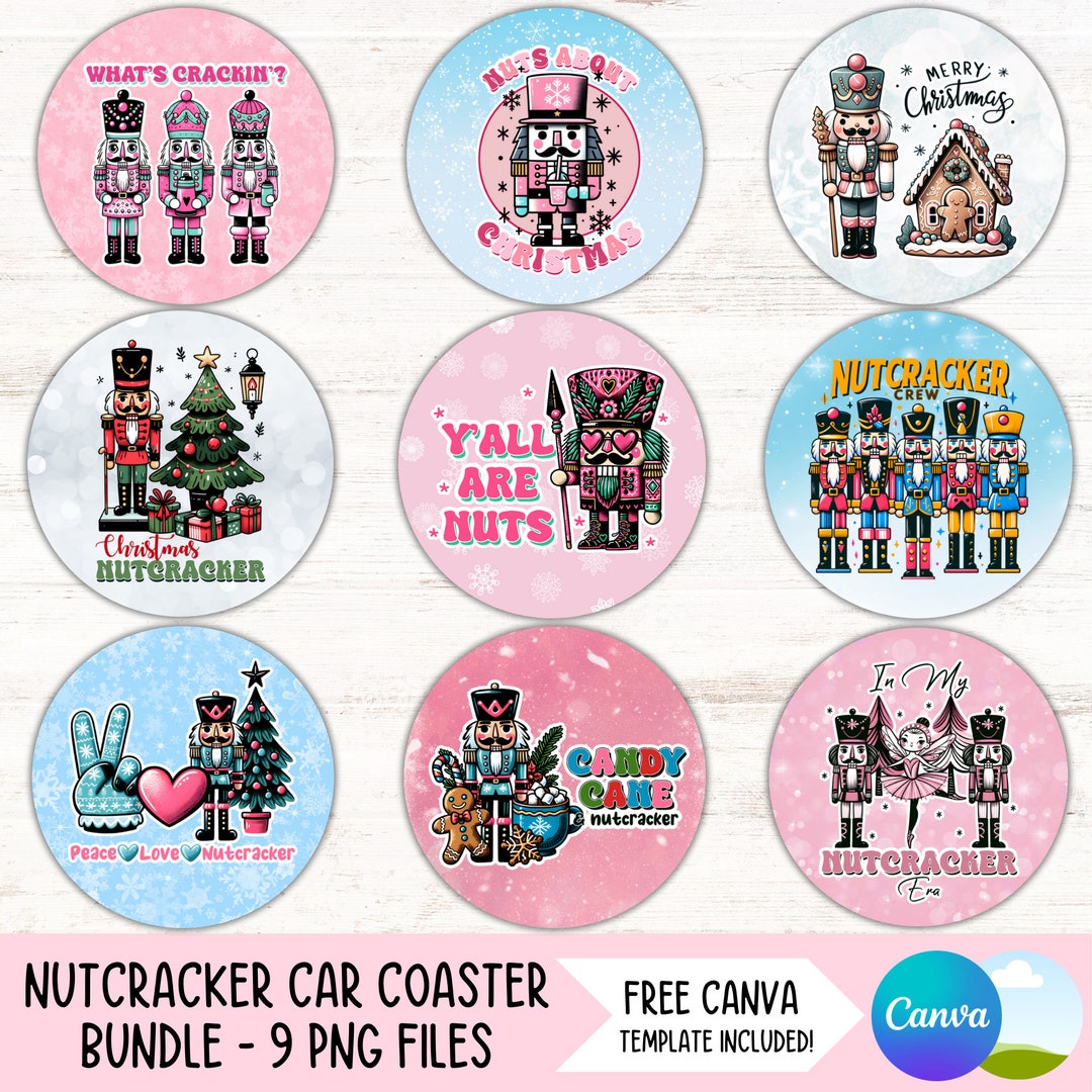 Nutcracker Christmas Car Coaster PNG Bundle Funny Retro Cup Holder ...