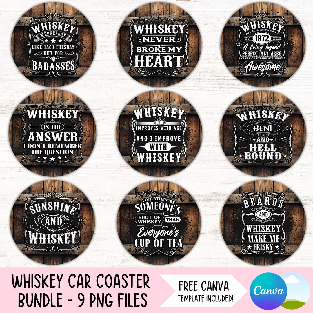 Whiskey Car Coaster Png Bundle for Guys Alcohol Fathers Day Coaster ...