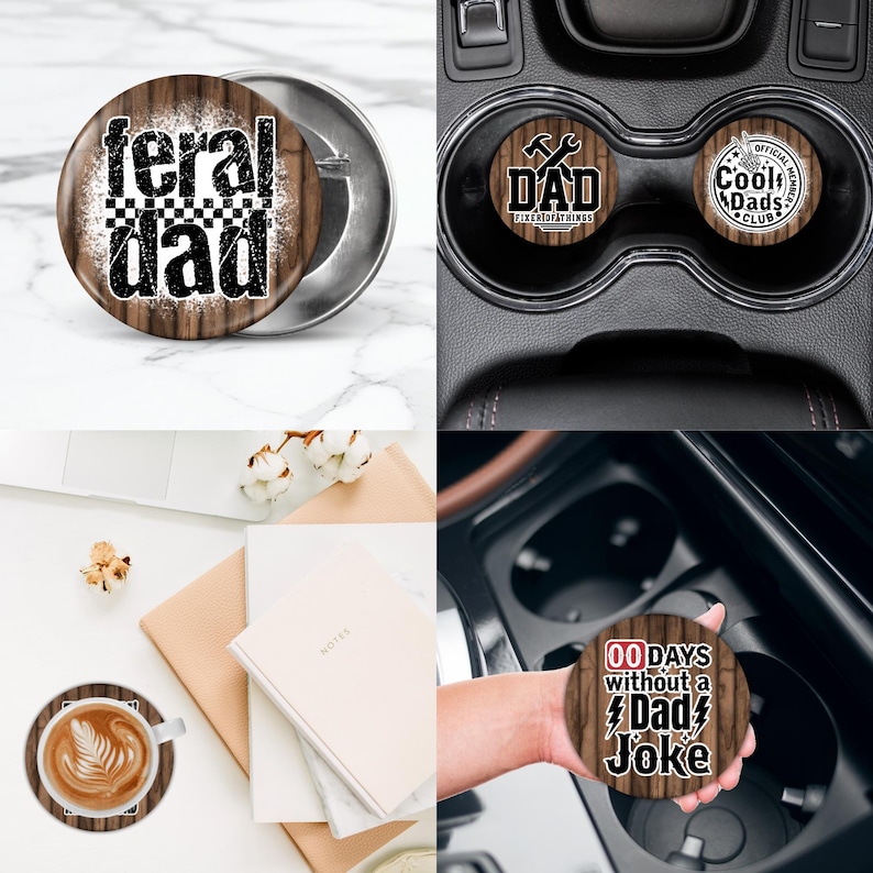 Funny Dad Car Coaster PNG Bundle Father's Day Round Keychain Designs ...