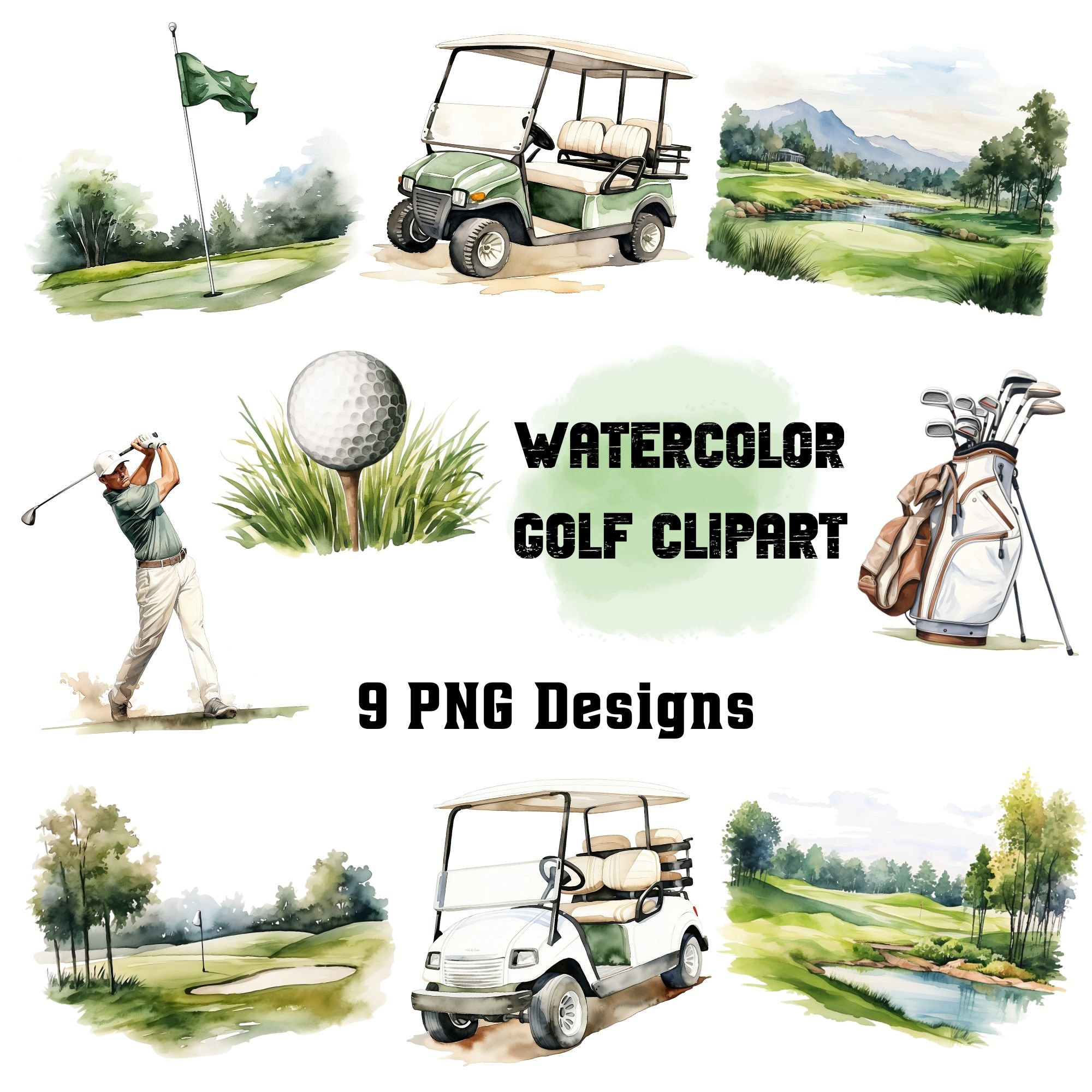 Golf PNG Bundle, Golf Png File, Golf Jpg File, Gift for Dad, Watercolor ...
