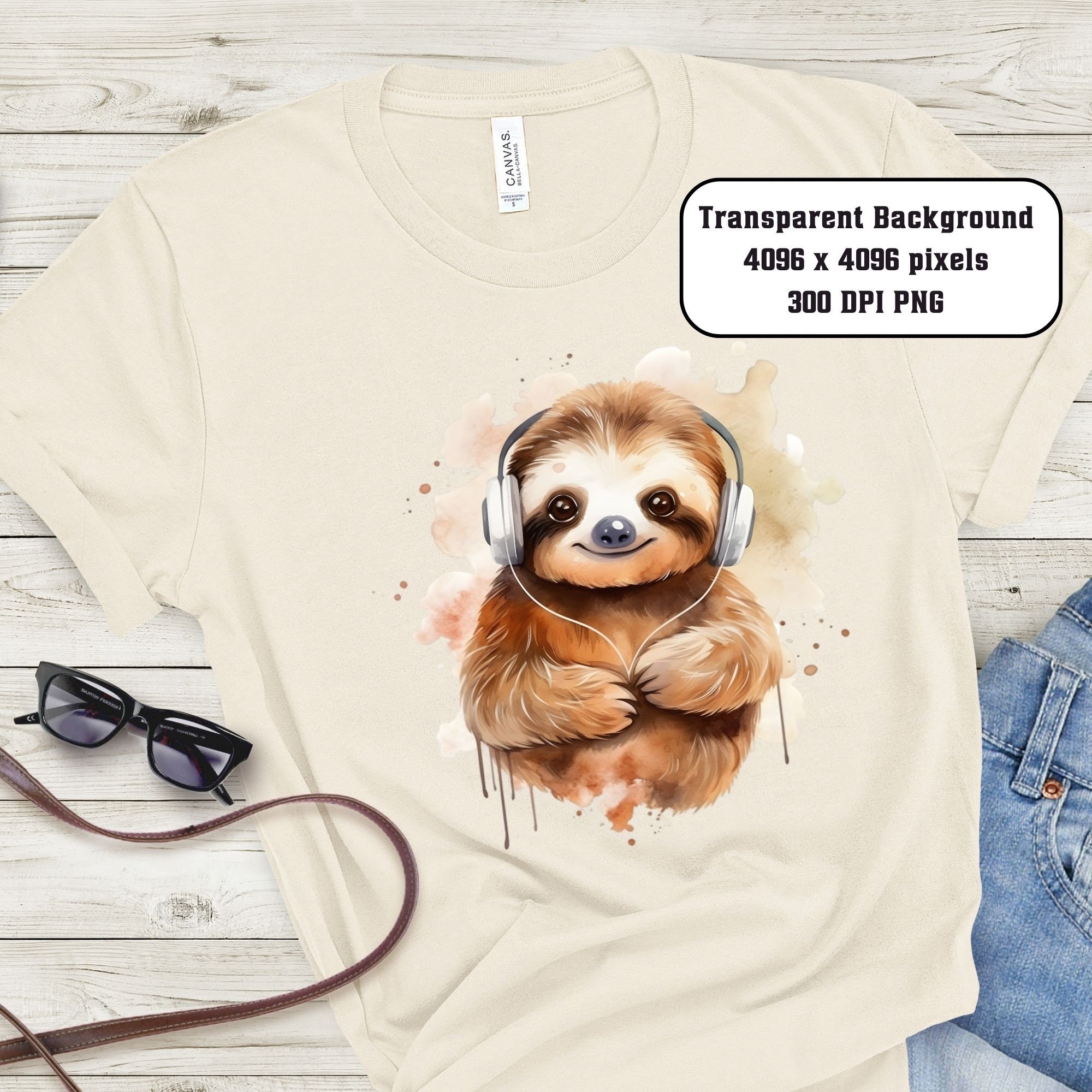 Cute Watercolor Sloth Png File for Sublimation, Floral Animal Sloth ...