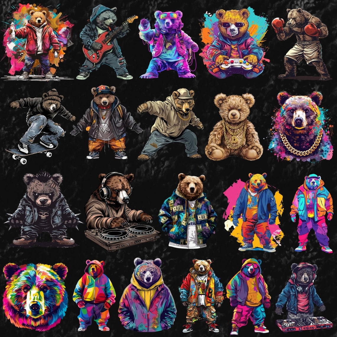 Teddy Bear PNG Clipart Bundle, Urban Streetwear Sublimation Designs ...