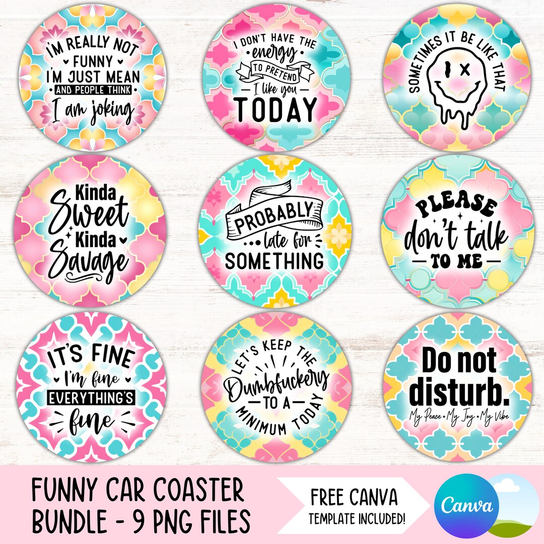Funny Car Coaster PNG Bundle Sarcastic Cup Holder Sublimation Design ...