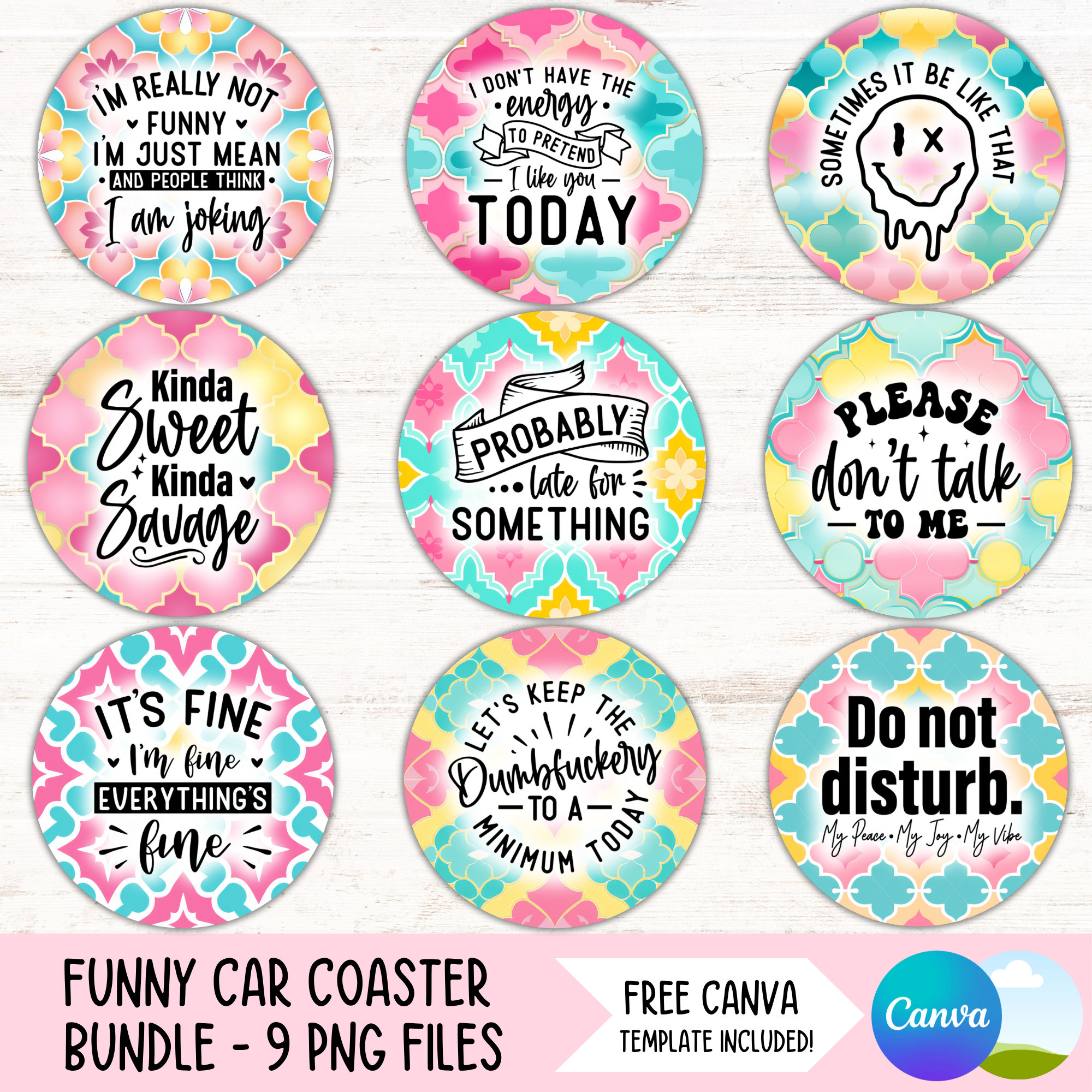 Funny Car Coaster PNG Bundle Sarcastic Cup Holder Sublimation Design ...