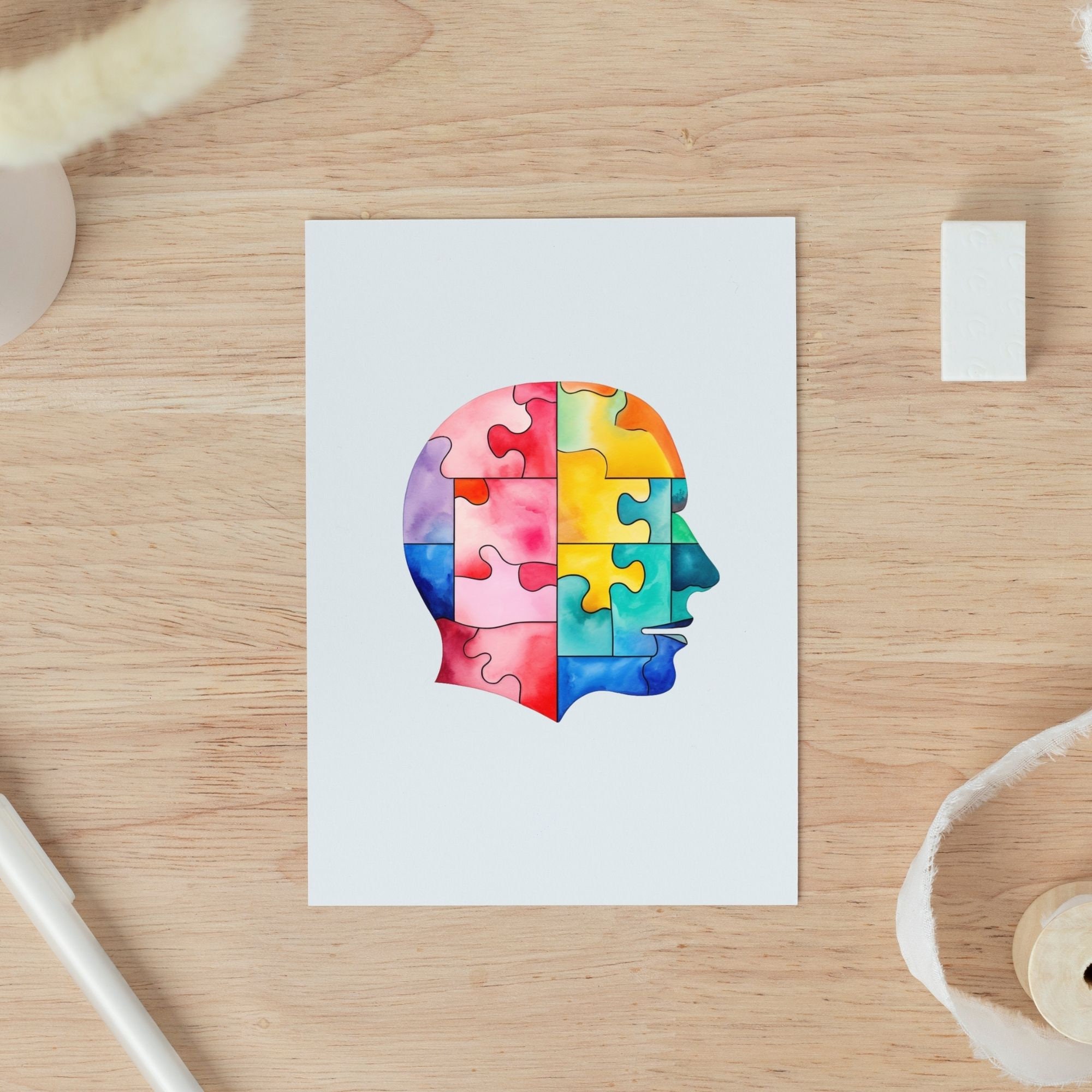 Puzzle Piece Brain PNG Bundle, Colorful Brain Clipart, Mental Health ...