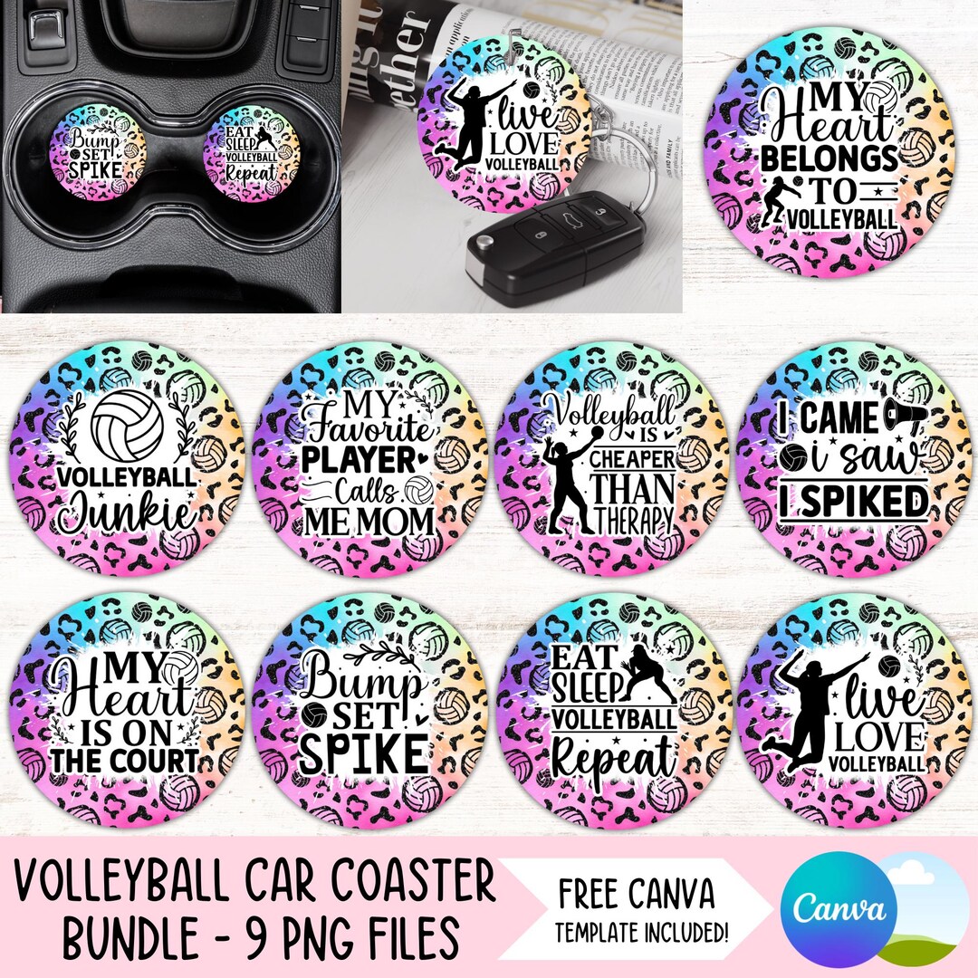 Volleyball Car Coaster PNG Bundle, Game Day Round Sublimation Designs ...
