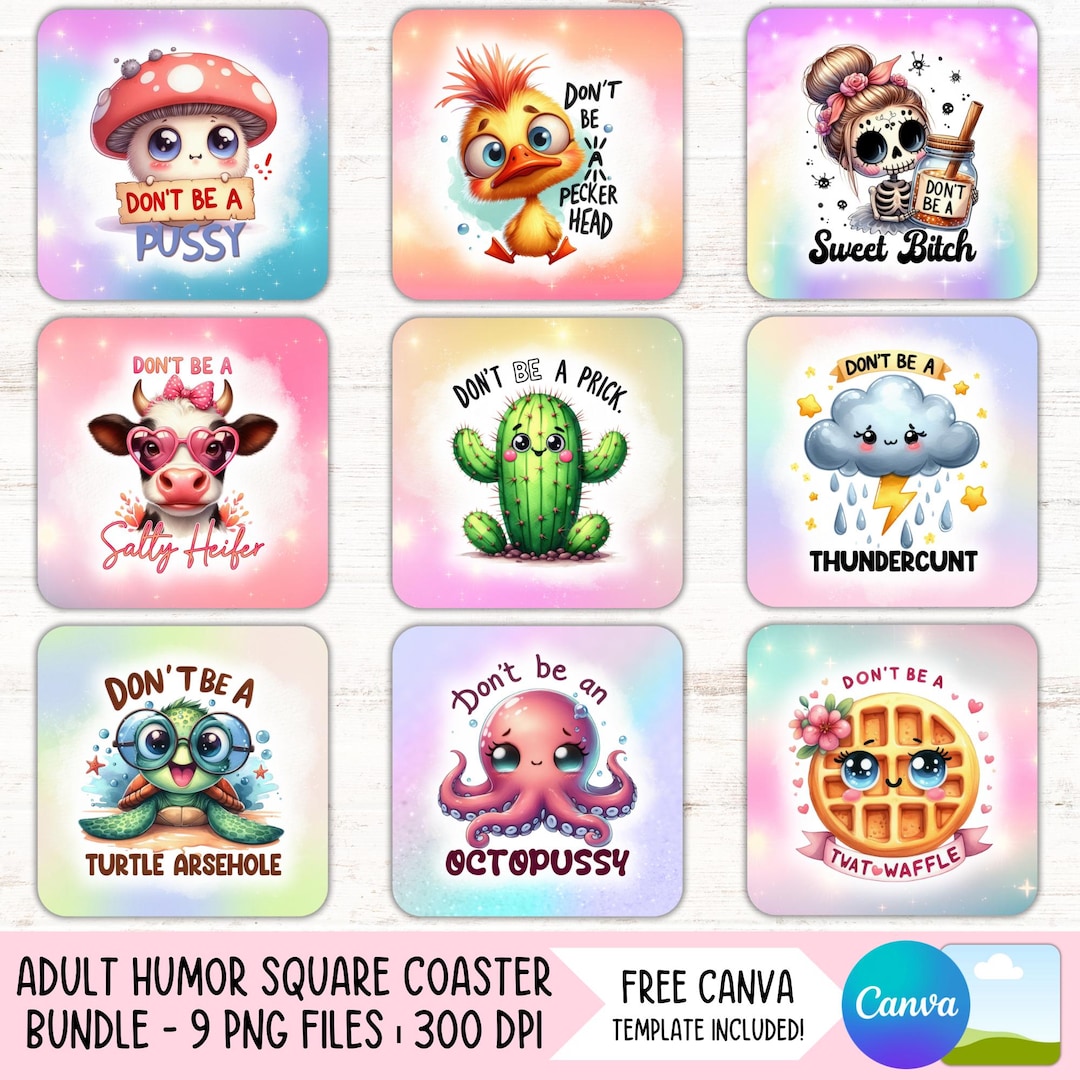Funny Adult Humor Square Coaster PNG Bundle, Sarcastic Quotes ...