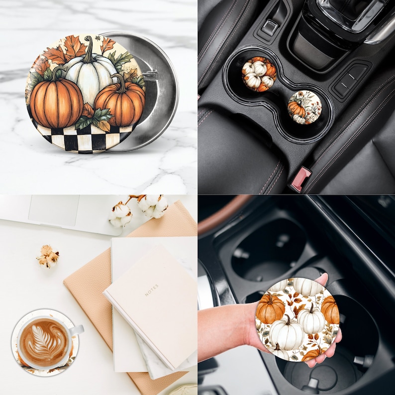 Vintage Fall Car Coaster PNG Bundle Pumpkin Coffee Cup Holder ...