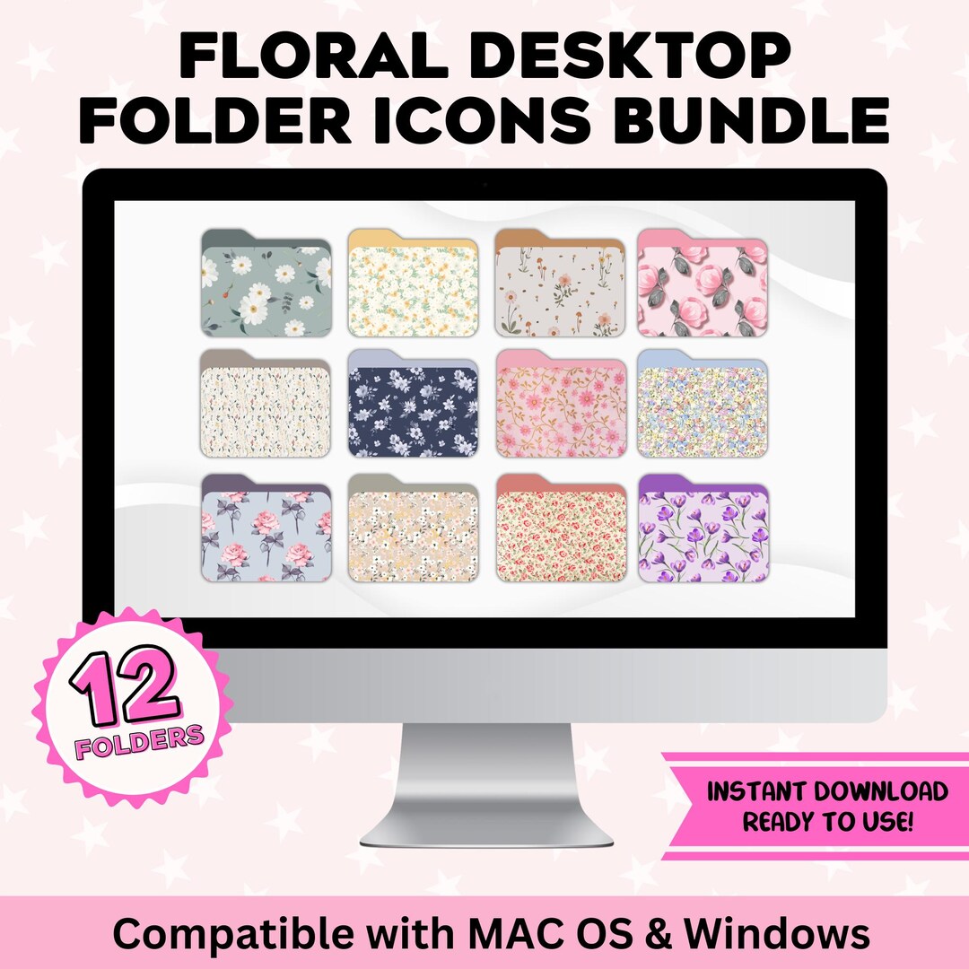 Floral Desktop Folder Icons Bundle for Mac OS & Windows Cute Aesthetic ...